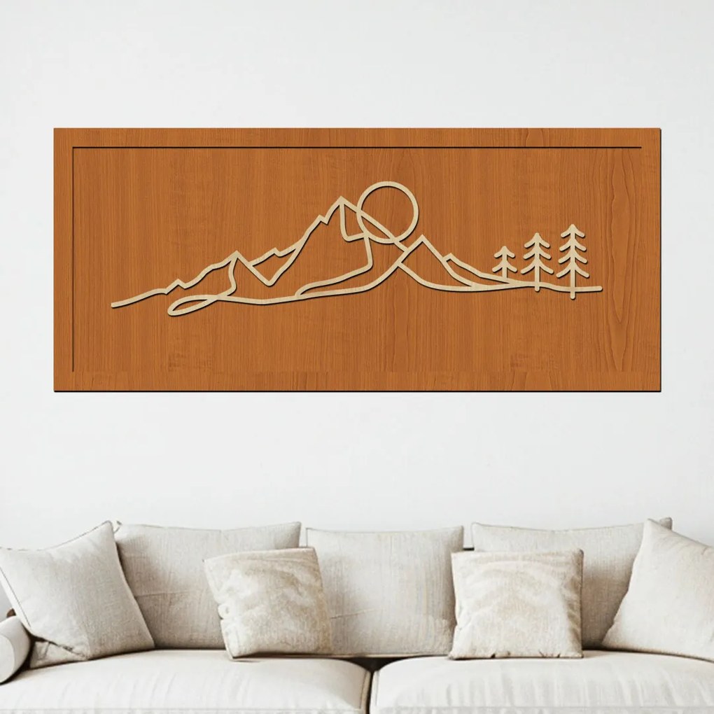 dřevo života Dřevěný obraz Horský výhled Zvolte rozměr (cm): 95x41, Zvolte barvu dekoru: Dub sonoma-Ořech