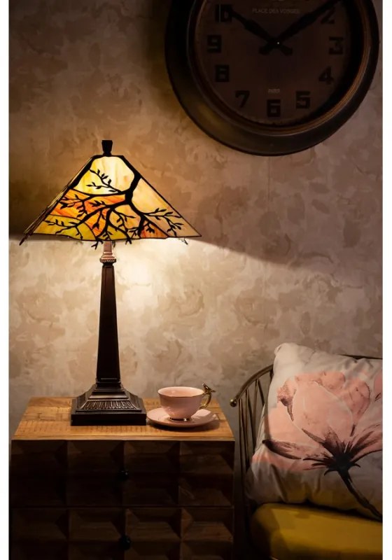 Hranatá stolní lampa Tiffany s větvemi stromu Tree – 36x57 cm