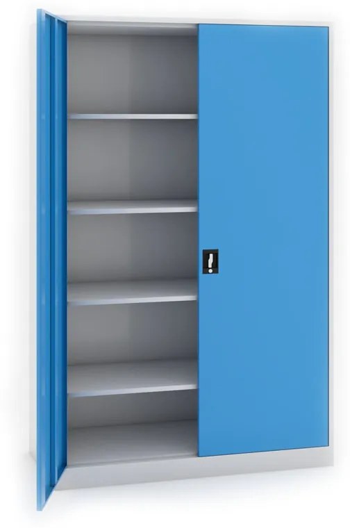Dílenská policová skříň na nářadí KOVONA JUMBO, 4 police, svařovaná, 1200 x 800 x 1950 mm, šedá / modrá