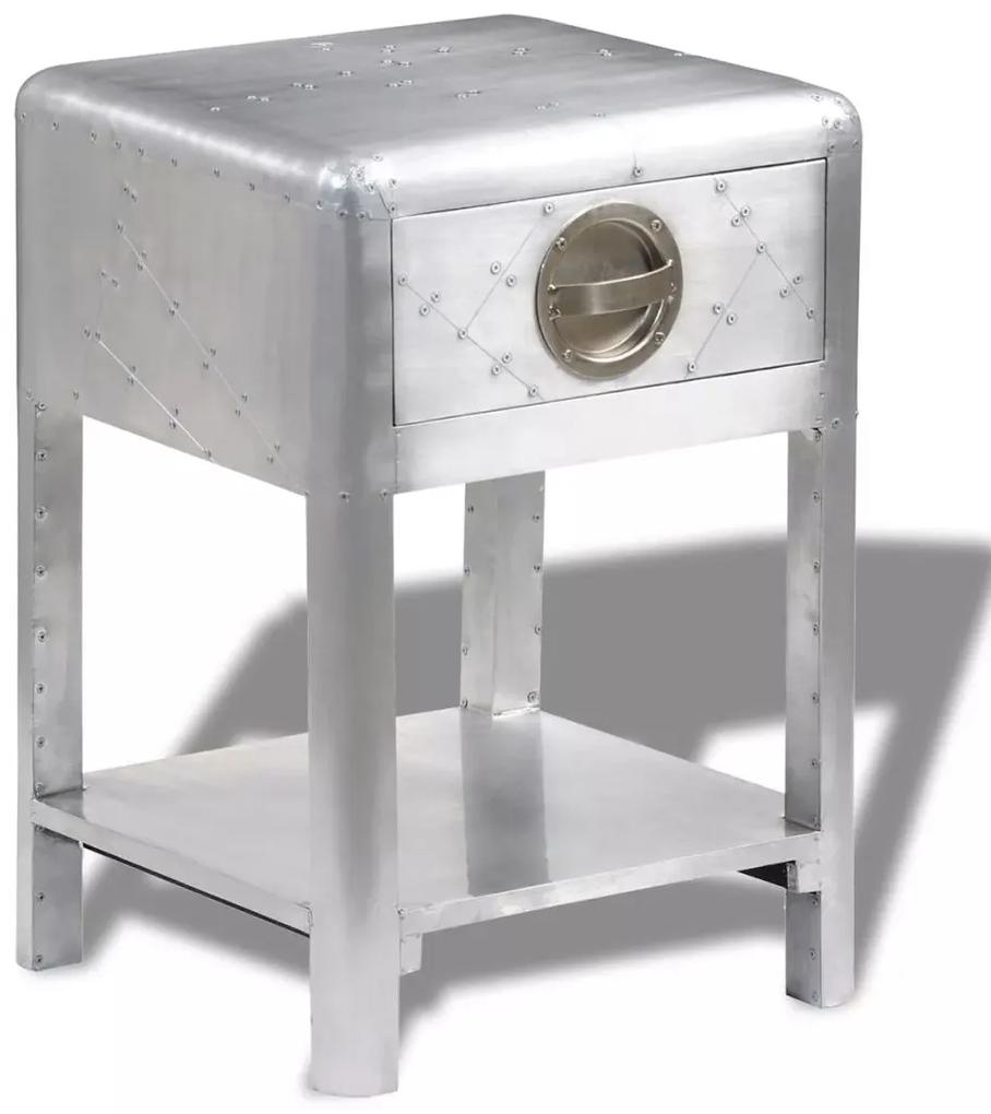 Letecký hliníkový vintage odkládací stolek s 1 zásuvkou,  242115