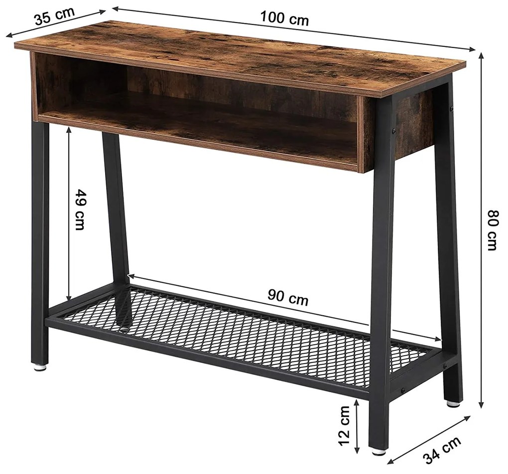 German Stůl se síťovanou policí a otevřenou přihrádkou 100 x 35 x 80 cm / hnědá