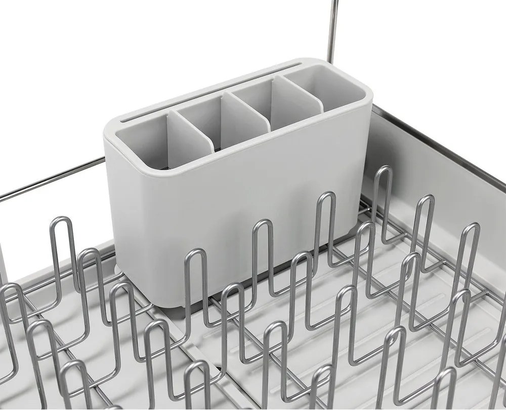 Nastavitelný plastový odkapávač ve stříbrné barvě 35,5x38 cm Extend Steel Plus – Joseph Joseph