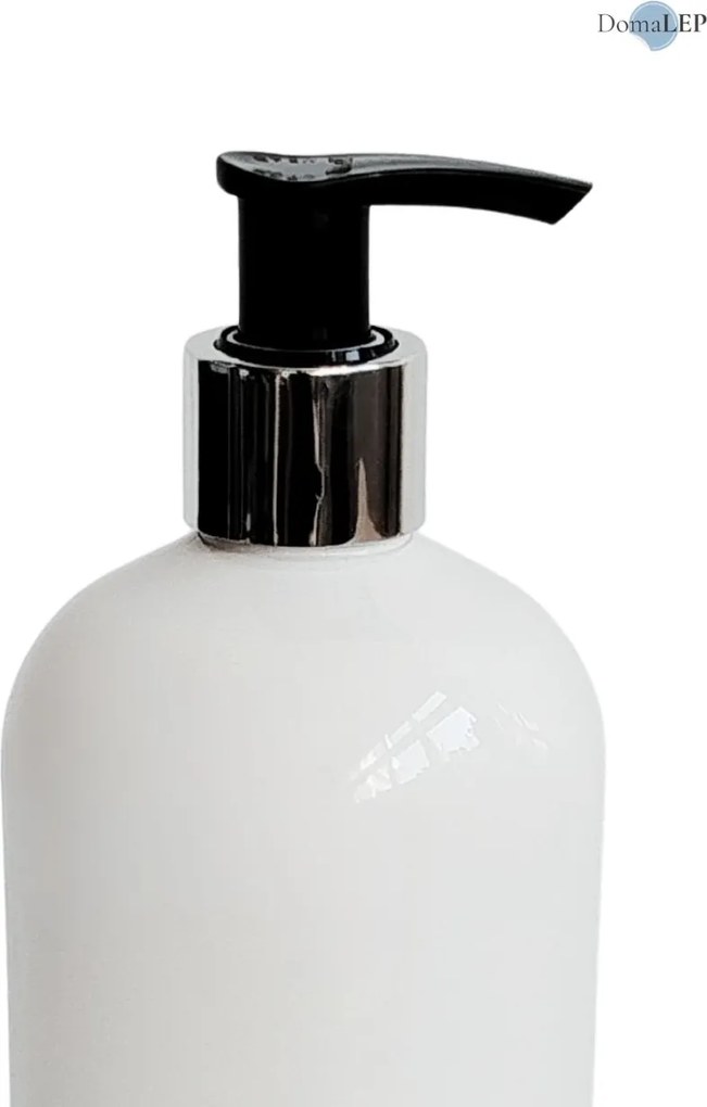 Dávkovač na mýdlo 500 ml bílý s černo-stříbrnou pumpičkou BELA