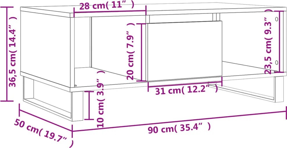 vidaXL Konferenční stolek 90 x 50 x 36,5 cm kompozitní dřevo [830599] Barva: Bílá