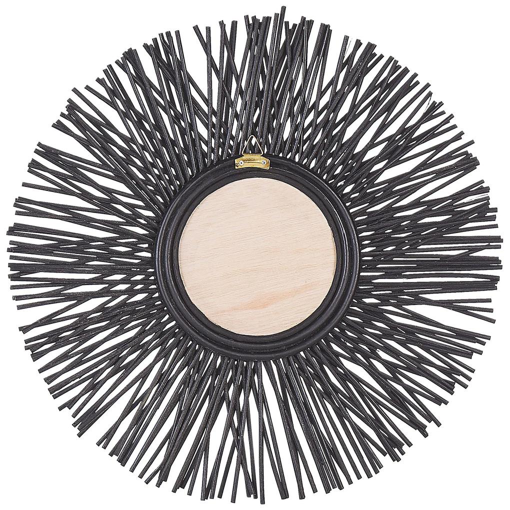 Nástěnné ratanové zrcadlo ⌀ 60 cm černé KALASIN Beliani