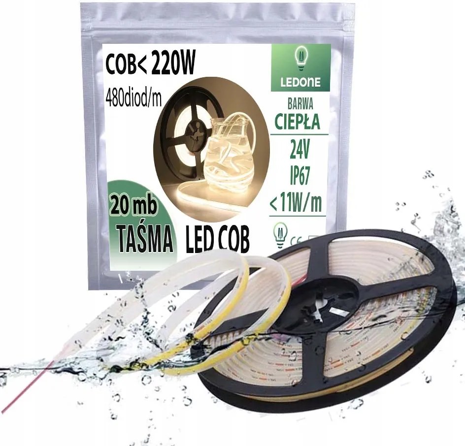 Led páska Cob 24V 11w/m IP67 Neon termococon voděodolná linka 20MB