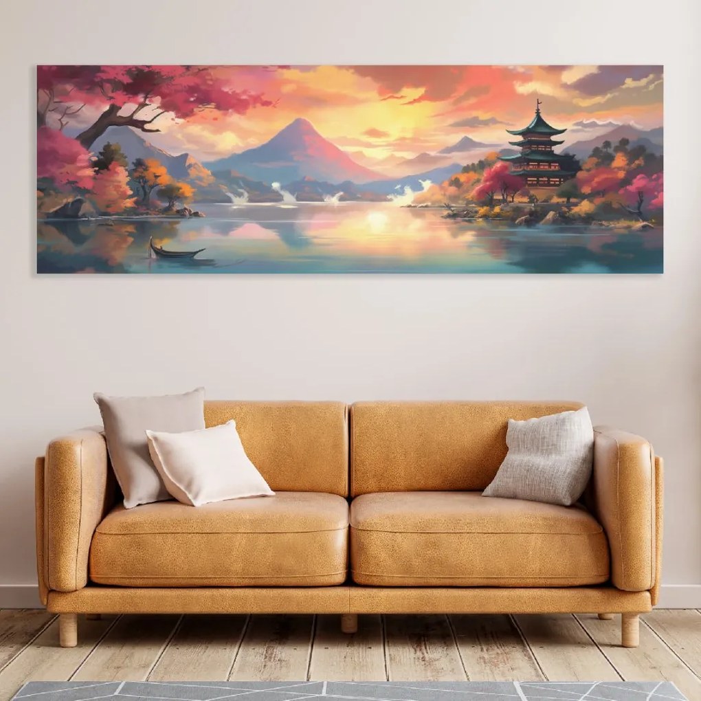 Obraz na plátně - Japonský chrám u vody FeelHappy.cz Velikost obrazu (šířka x výška): 150 x 50 cm