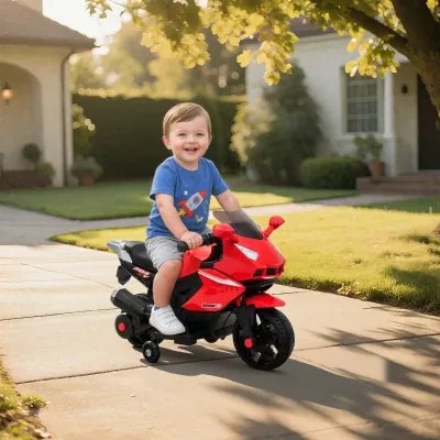 AIYAPLAY Elektrická motorka pro děti, klakson, světla, hudební funkce, 2,5 km/h, červená