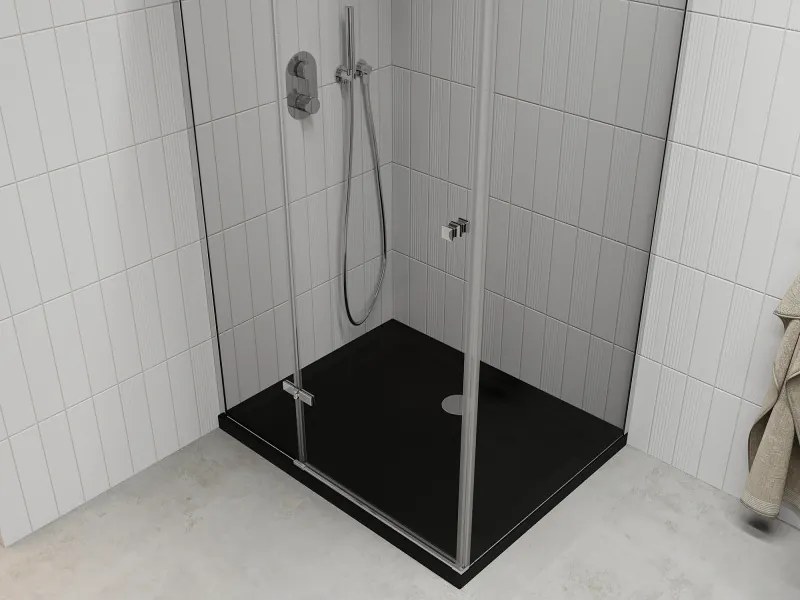 Mexen Roma, sprchový kout s křídlovými dveřmi 80 (dveře) x 120 (stěna) cm, 6mm čiré sklo, chromový profil + slim sprchová vanička černá + chromový sifon, 854-080-120-01-00-4070