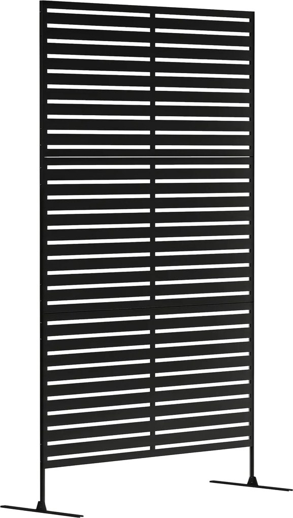 Outsunny Dělící Příčka 3-dílná 122 x 198 cm Samostatná Louver Záclona na Soukromí ve Oceli, Dělící Stěna pro Zahradu, Balkon a Terasu, Černá | Aosom