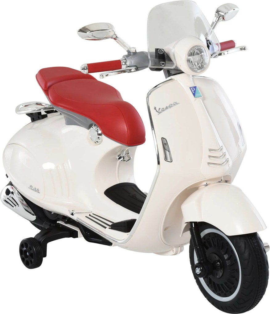 Dětská elektrická motorka HOMCOM, 6V s předním světlem, hudbou, zpátečkou a tréninkovými koly, do 30 kg, pro děti 3-6 let, bílá | Aosom
