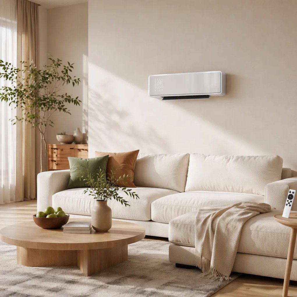 HOMCOM Nástěnný keramický elektrický ohřívač 2000 W, ventilátor, termostat, časovač, dálkové ovládání, skleněný panel, bílý