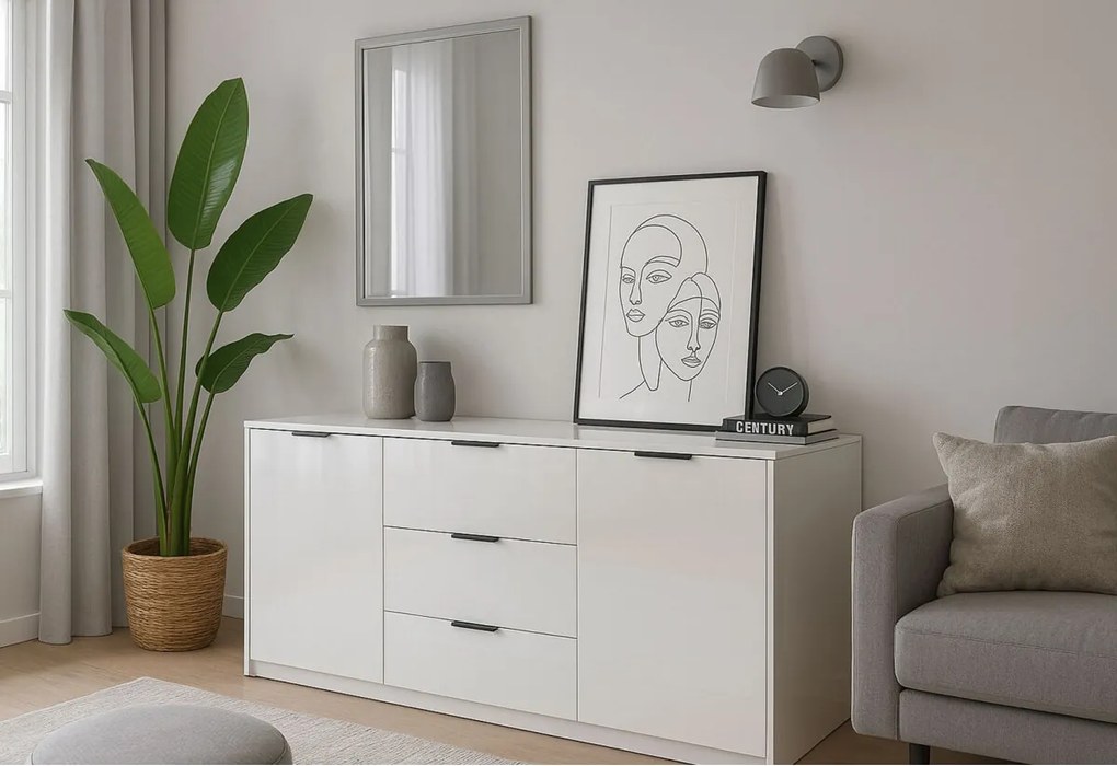 Komoda Roma Color 2 dveře 3 šířky 1,6 m lesklá bílá
