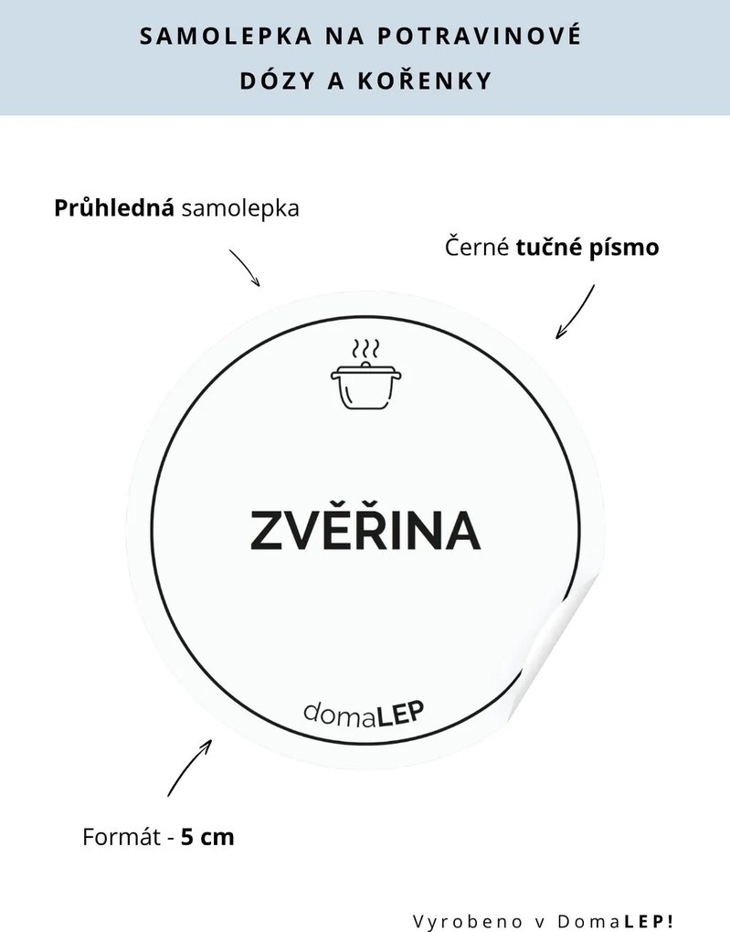 Samolepka na kořenky ZVĚŘINA průhledná 5 cm tučné písmo