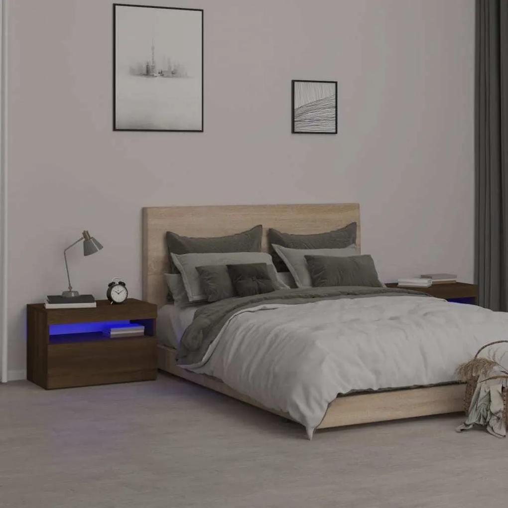vidaXL Noční stolky LED osvětlení 2 ks 60x35x40 kompozitní dřevo [3082775] Barva: bílá s vysokým leskem