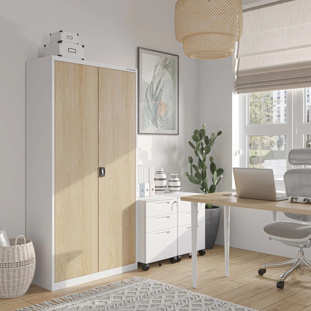 Kancelářská skříň na dokumenty se 4 policemi, bílá/dub sonoma, 900x1850x400 mm: JAN Eco Design