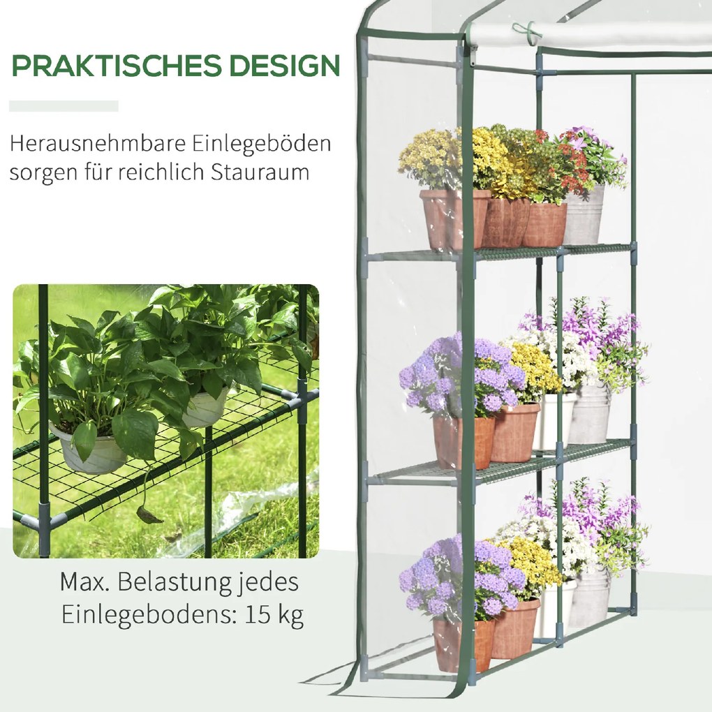 Outsunny PVC Zelená Skleník Zahradní Domek S 6 Policemi 143 x 195 cm