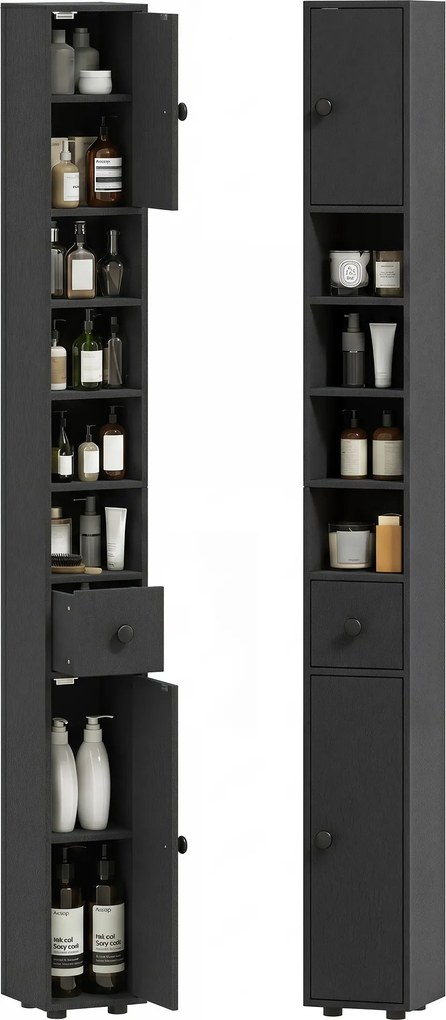 kleankin Slim Bathroom Cabinet, Tall Toilet Cupboard with Drawer and 4 Open Shelves, Space-Saving Bathroom & Living Room Storage, 8 x 8 x 71 in (20 x