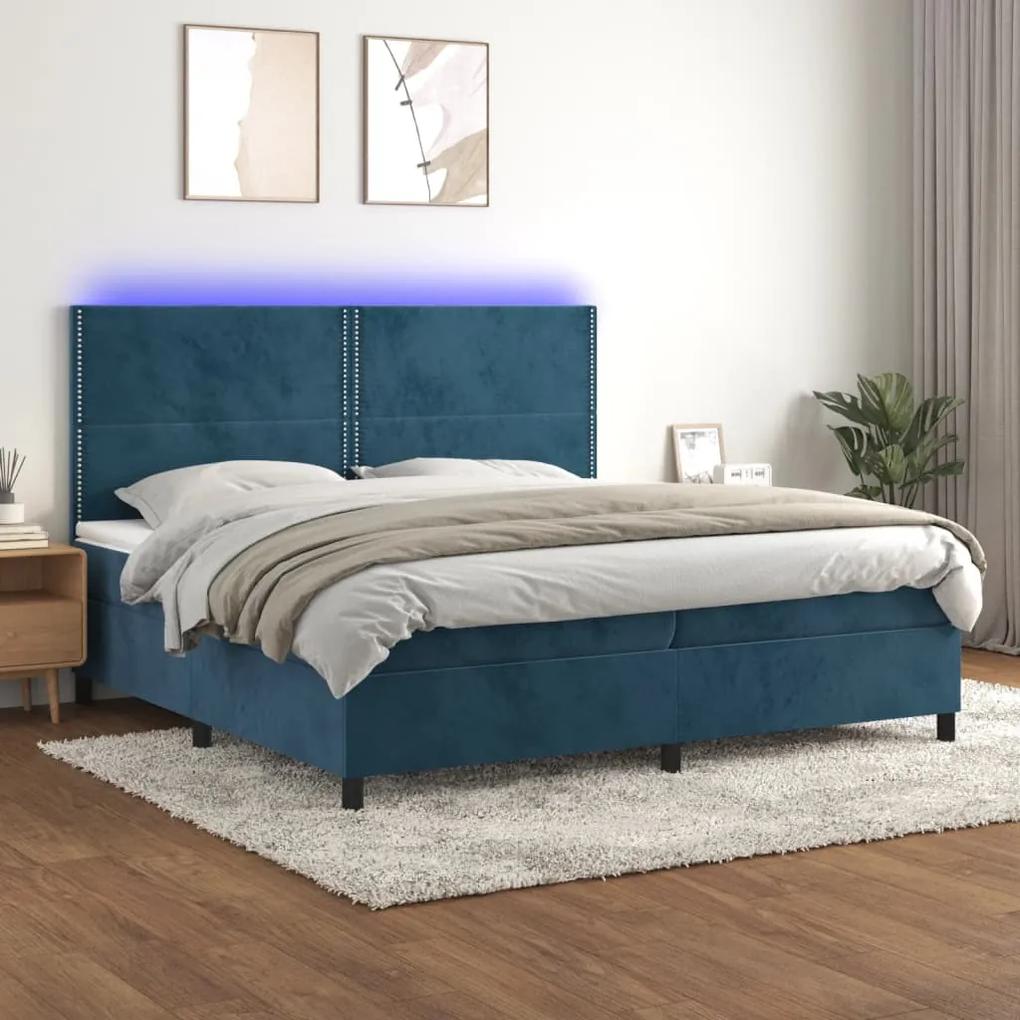 Box spring postel s matrací a LED tmavě modrá 200x200 cm samet,  3136087