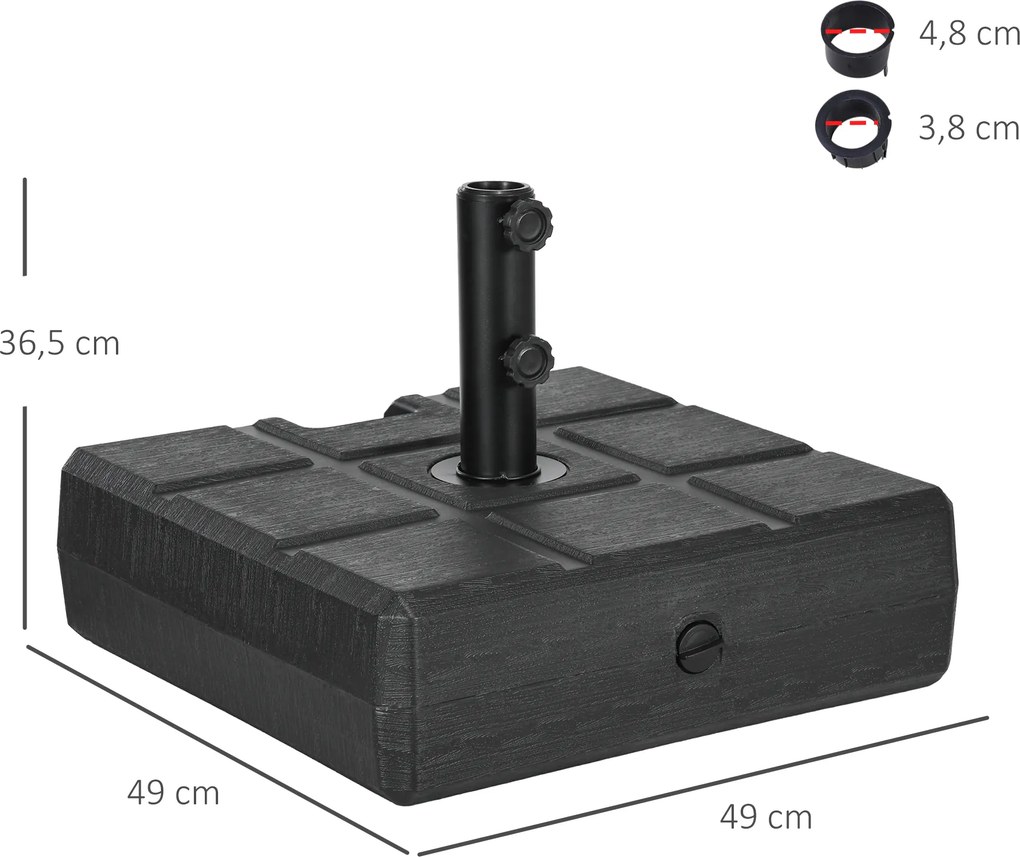 Stojan na slunečník do 40 kg, plnitelný Stojan na slunečník s rukojetí, čtvercový Držák na slunečník černý