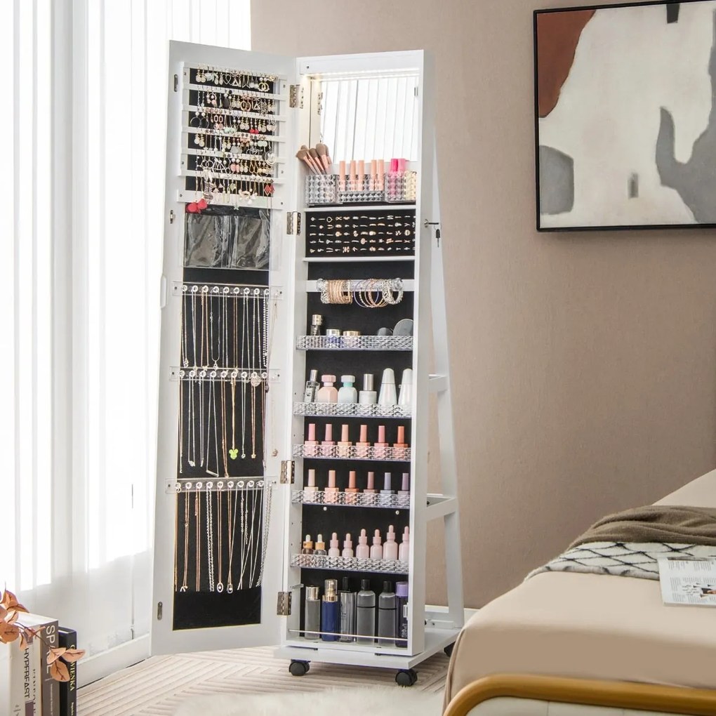 Costway Uzamykatelná šperkovnice s integrovaným make-up zrcadlem, nastavitelnými