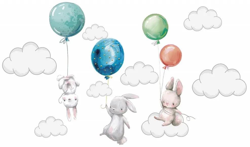 Samolepka na zeď se zajíčky a barevnými balónky 76 x 200 cm
