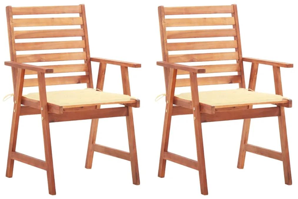 3064322 vidaXL Zahradní jídelní židle 2 ks s poduškami masivní akáciové dřevo