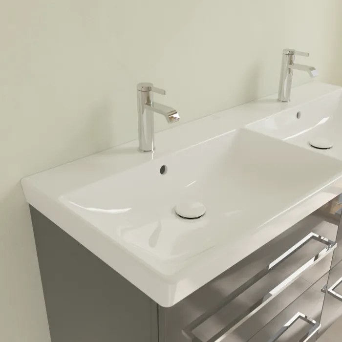 VILLEROY & BOCH Villeroy &amp; Boch AVENTO - Dvojité umyvadlo 1200x470x160 mm, s přepadem, bílá Alpin CeramicPlus 4A23CK01