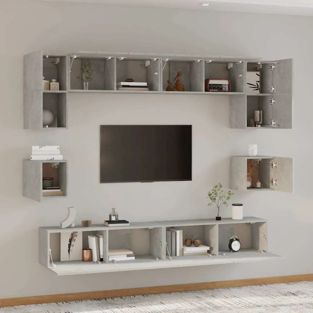 8dílný set TV skříněk betonově šedý kompozitní dřevo 3114417