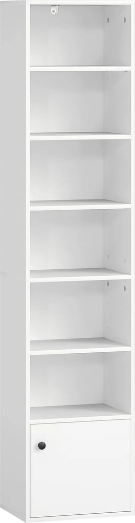HOMCOM 7patrová knihovna, moderní regál s otevřenými policemi a dveřmi, 40 x 30 x 180 cm, bílá