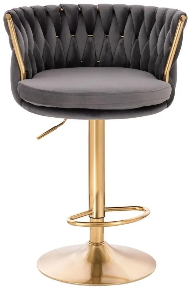 LuxuryForm DESIGN Barová židle LYON VELUR na zlaté kulaté podstavě - tmavě šedá