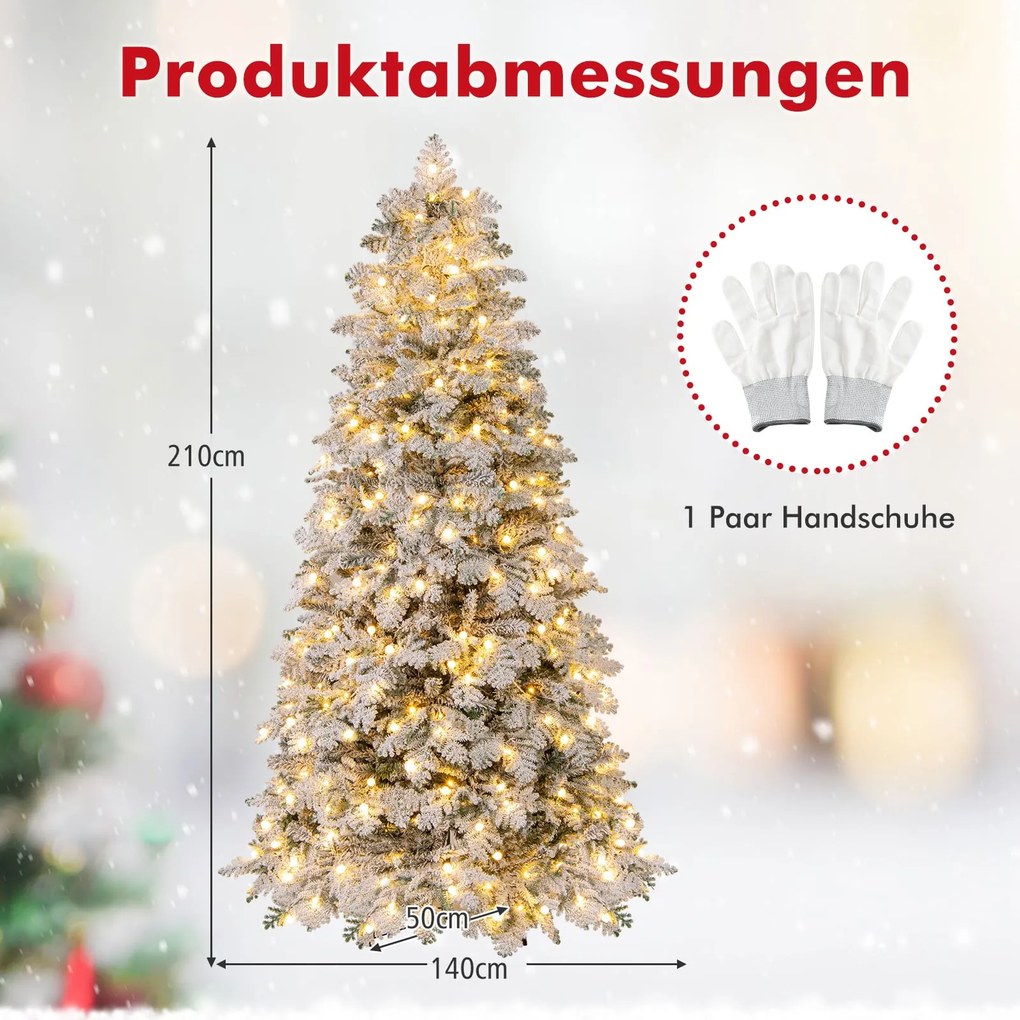 Costway 210 cm Umělý vánoční stromek zasněžený vánoční stromek předem smontovaný