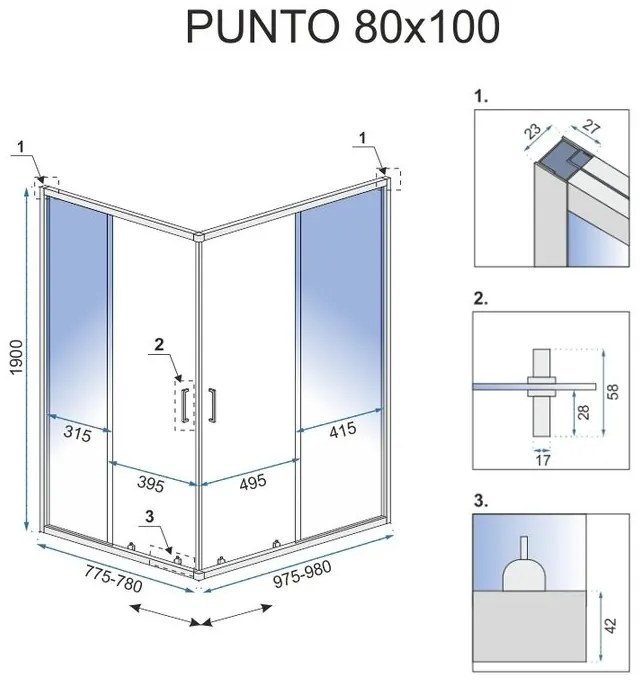 Obdélníkový sprchový kout REA PUNTO 80x100 cm, černý se sprchovou vaničkou Savoy bílá