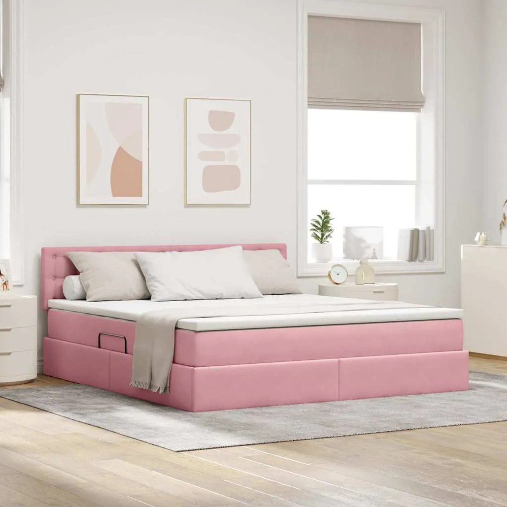 Postel s úložným prostorem s čelo Růžová 180 x 200 cm samet 3370898