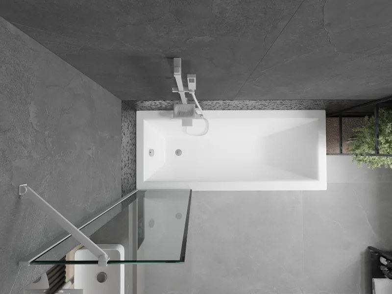 Mexen Next, vanová zástěna 1-křídlová 50 x 150 cm, fixní křídlo, 6 mm čiré sklo s černým vzorem, bílý profil, 895-050-000-00-70-20