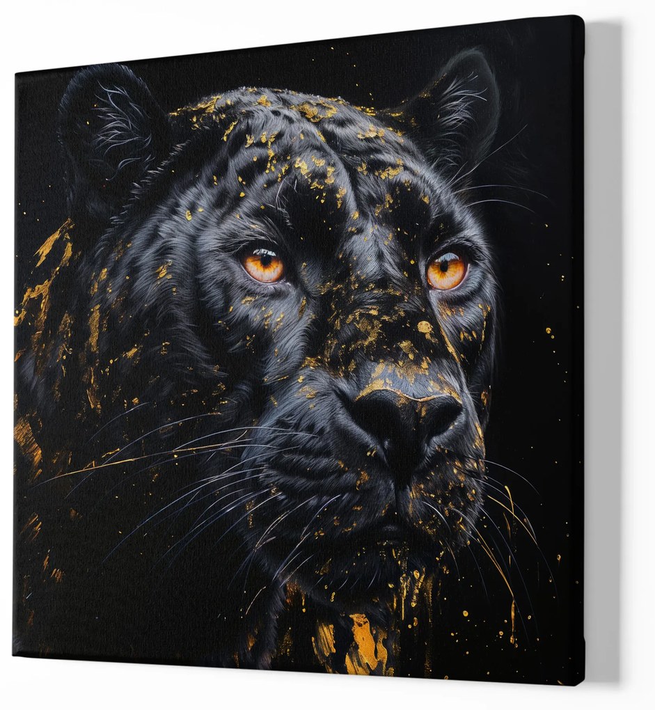 Obraz na plátně - Černý panter, Zjevení ducha džungle, černo-zlatý Makro portrét, Králové divočiny FeelHappy.cz Velikost obrazu: 80 x 80 cm