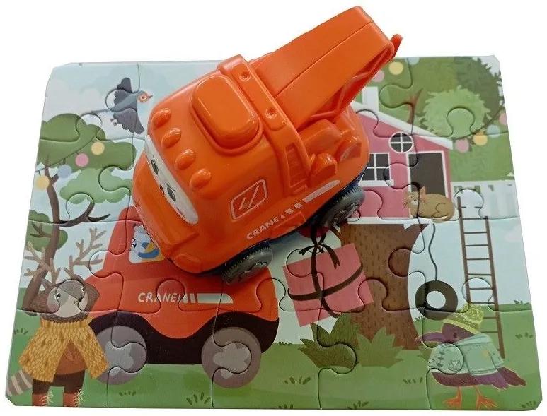 Mini autíčko s puzzlemi Artyk, Jeřáb - oranžové