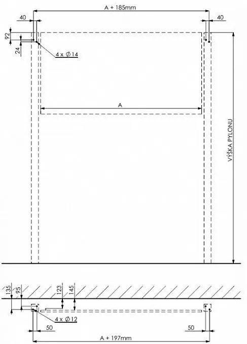 Magnetická tabule MANAŽER K/PYLON AL 300 x 120 cm - MAN K 300/120 + PY jedn