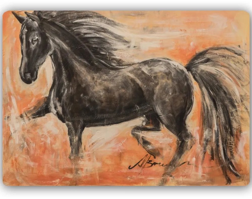 CARO Kovový obraz - Black Horse 1 60x40 cm