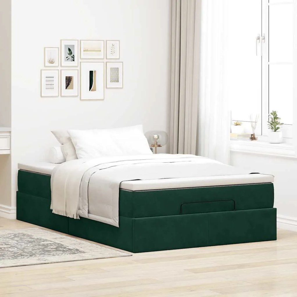 Osmanský rám postele s matrací tmavě zelená 120x200cm samet 3311180