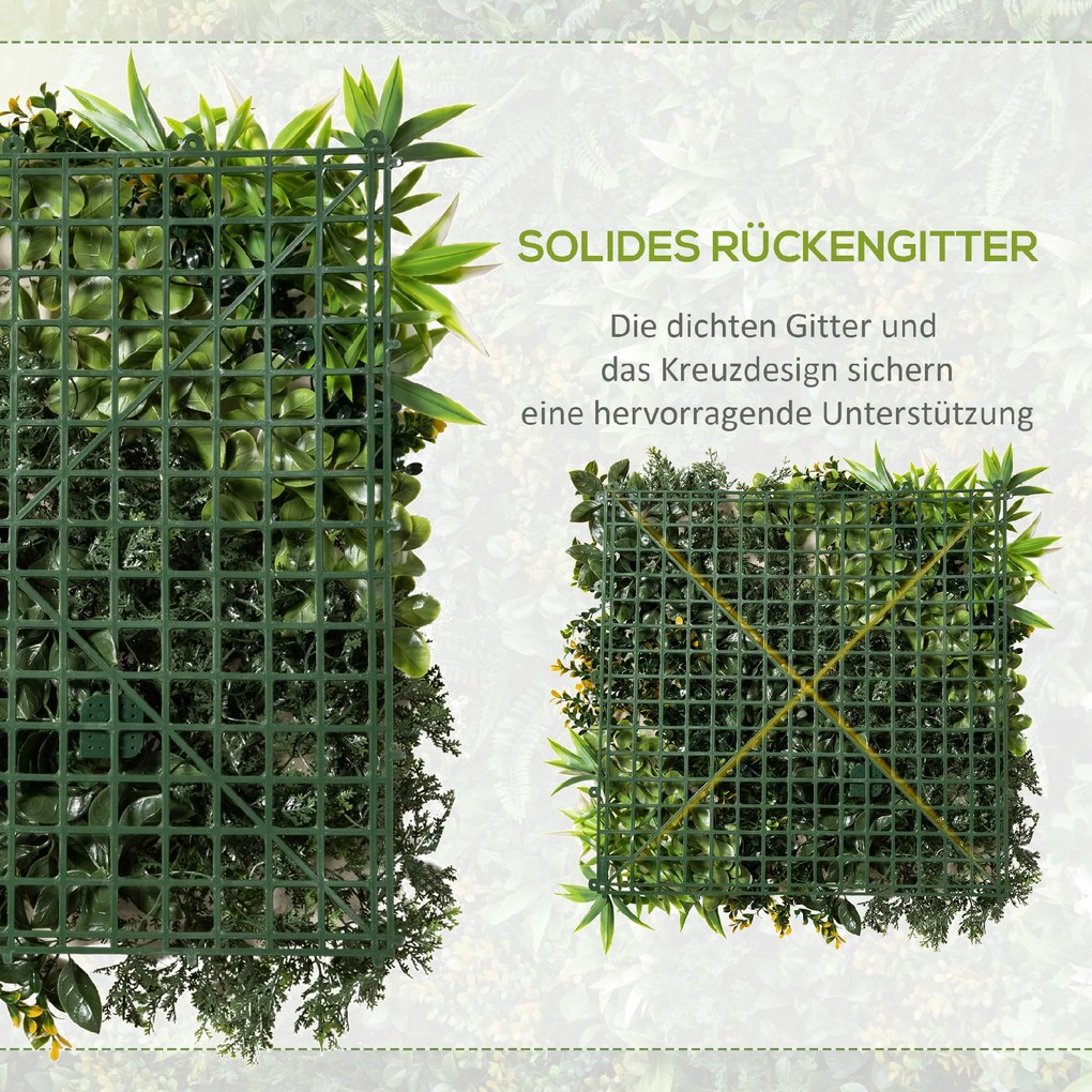 Outsunny umělá rostlinná stěna 12 kusů UV ochrana zástěna 50x50 cm vícelistý design pro zahradu balkon terasu | Aosom.de