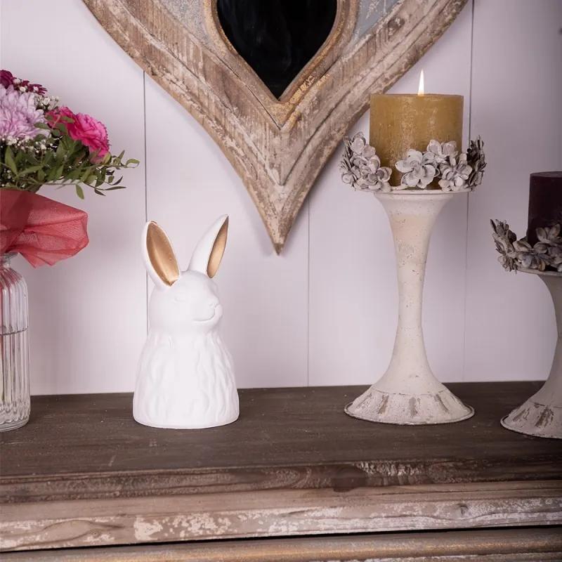 Bílá keramická dekorace socha králíka - 11*11*21 cm