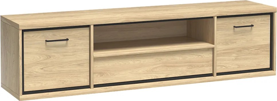 MEDIOLAN | TV stolek M13 se zásuvkou a policemi + KOVOVÉ NOŽIČKY | 181 cm | natural hikora