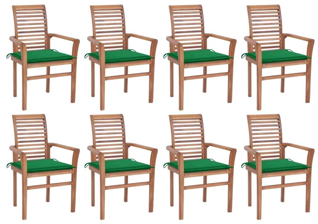 3072978 vidaXL Jídelní židle 8 ks zelené podušky masivní teak