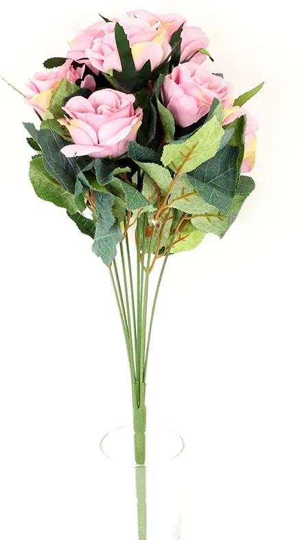 Růže, puget, barva růžová. Květina umělá. KU4150, sada 3 ks