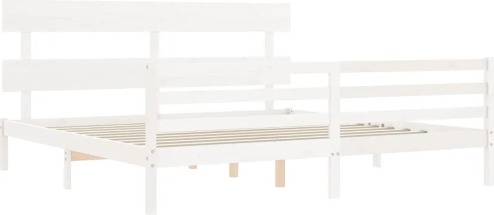 Rám postele s čelem bílý 200 x 200 cm masivní dřevo 3195112