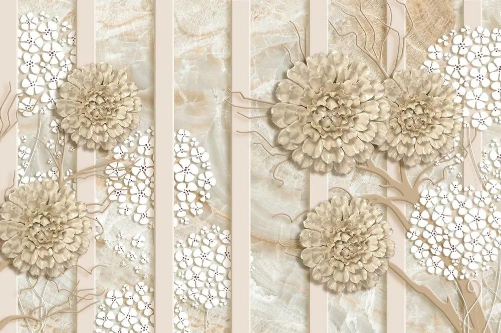 Samolepící tapeta abstraktní květiny na mramoru - 225x150 cm