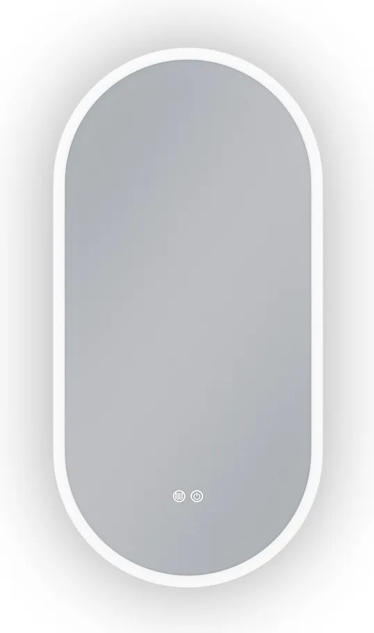 Erga Demi, oválné LED zrcadlo 50x100cm, 3 barvy světla, přední osvětlení, topná podložka proti zapaření, ERG-V01-DEMI-5010-CL