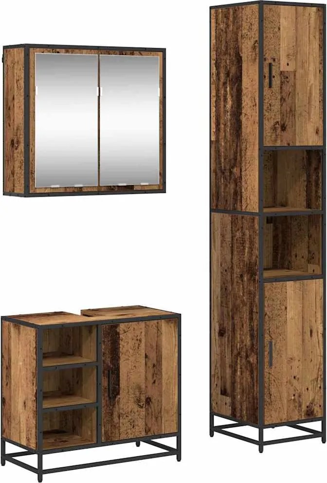 Sada koupelnového nábytku 3 ks Staré dřevo 65 x 33 x 60 cm 3402360