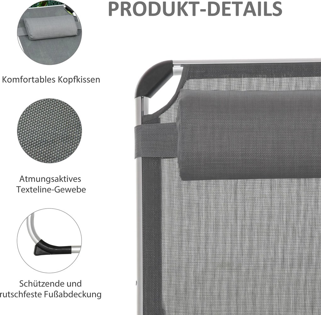 Outsunny lehátko na opalování zahradní lehátko hliníkové látkové lehátko relaxační lehátko 5-směrně nastavitelné skládací ergonomická síťovaná látka …